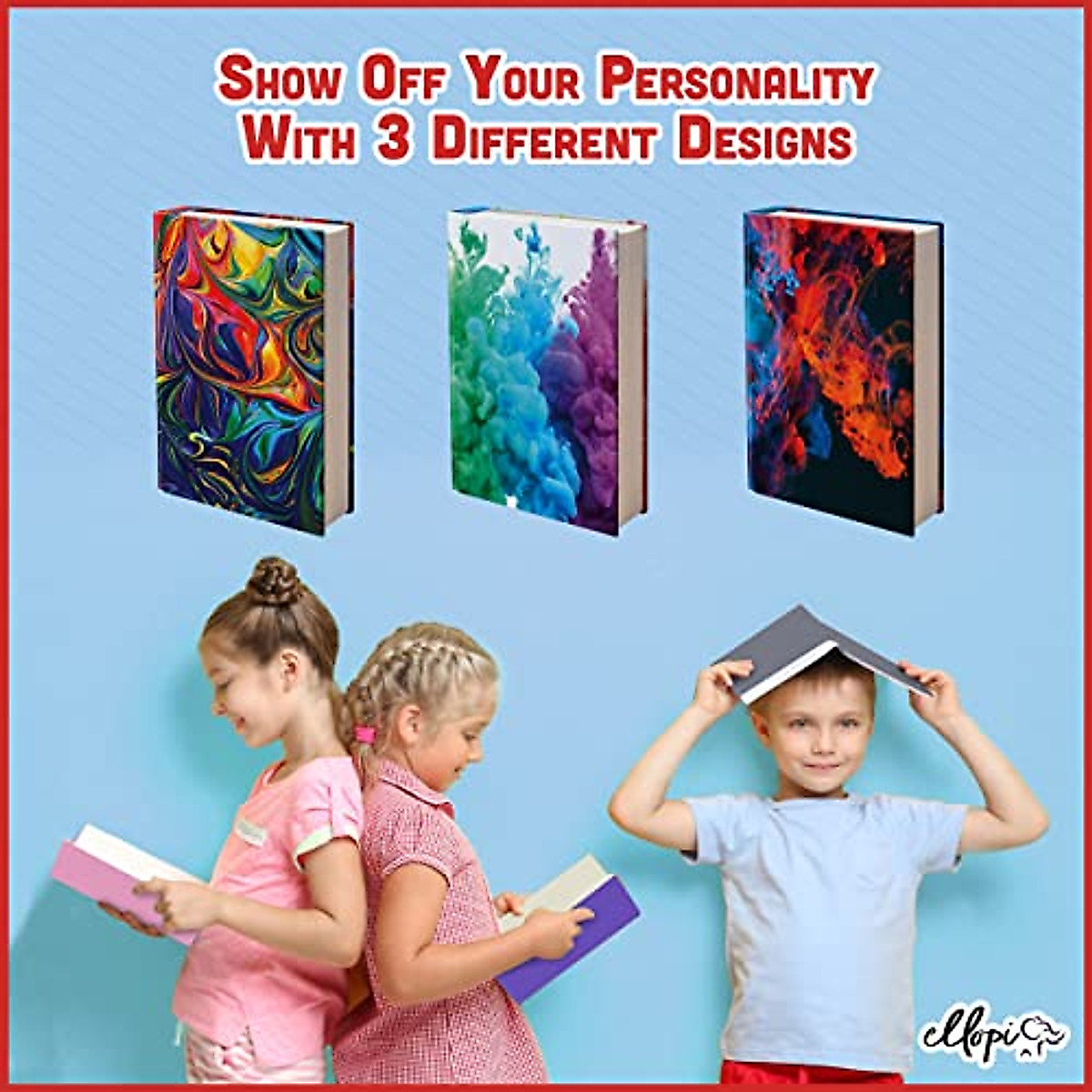 Fun Design, Easy Apply Book Covers 3 Pack. Stretchable Jumbo Jackets Fits Most Hardcover Textbooks Up to 9 x 11". Adhesive-Free, Nylon Fabric Protectors. Washable and Reusable Student School Supply