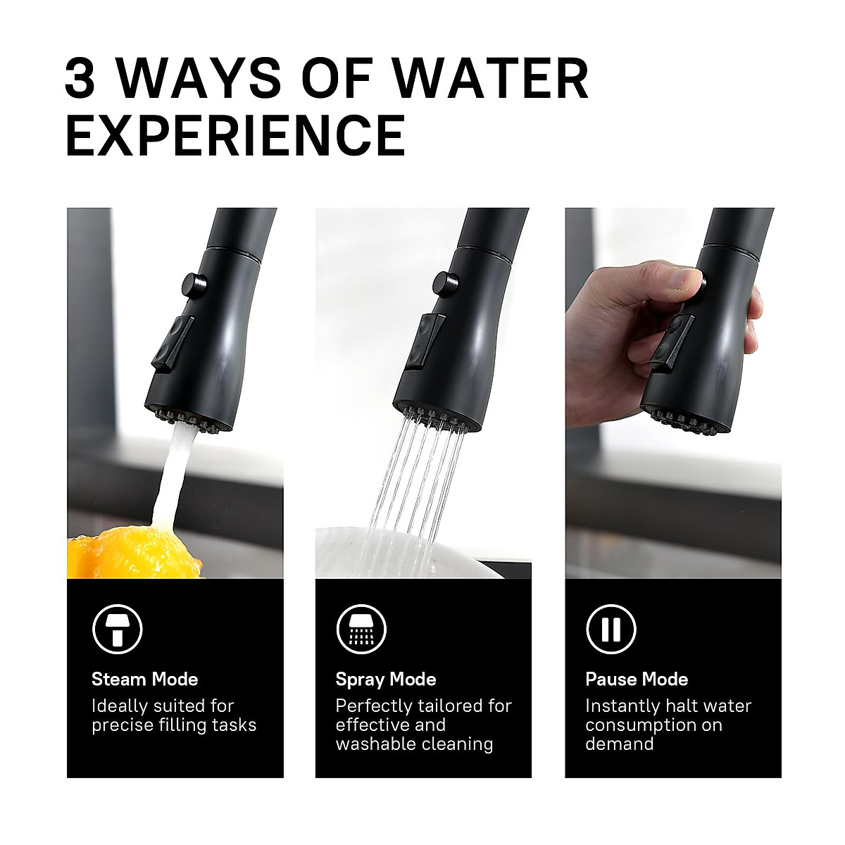 WEWE Black Kitchen Faucet, Kitchen Faucets with Pull Down Sprayer Commercial Stainless Steel Single Handle Single Hole Kitchen Sink Faucet for Farmhouse Camper Laundry Rv Bar