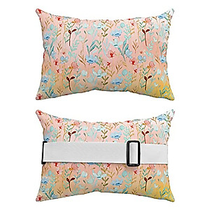 Recliner Head Pillow Ledge Loungers Chair Pillows with Insert Plant Pink Blue Flower Gradient Background Lumbar Pillow with Adjustable Strap Outdoor Waterproof Patio Pillows for Beach Pool, 2 PCS