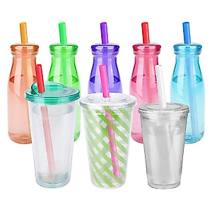 RENYIH 100 Pcs Smoothie Boba Individually Wrapped Straws, Jumbo Large Plastic Disposable Bubble Tea Milkshake Colorful Drinking Straws(0.43" Wide X 8.2" Long)