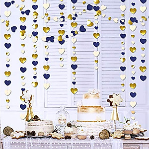 52Ft Navy Blue Gold Love Heart Garland Royal Blue Gold Hanging Streamer Banner for Anniversary Mother's Day Valentines Day Bachelorette Engagement Wedding Bridal Baby Shower Birthday Party Decorations