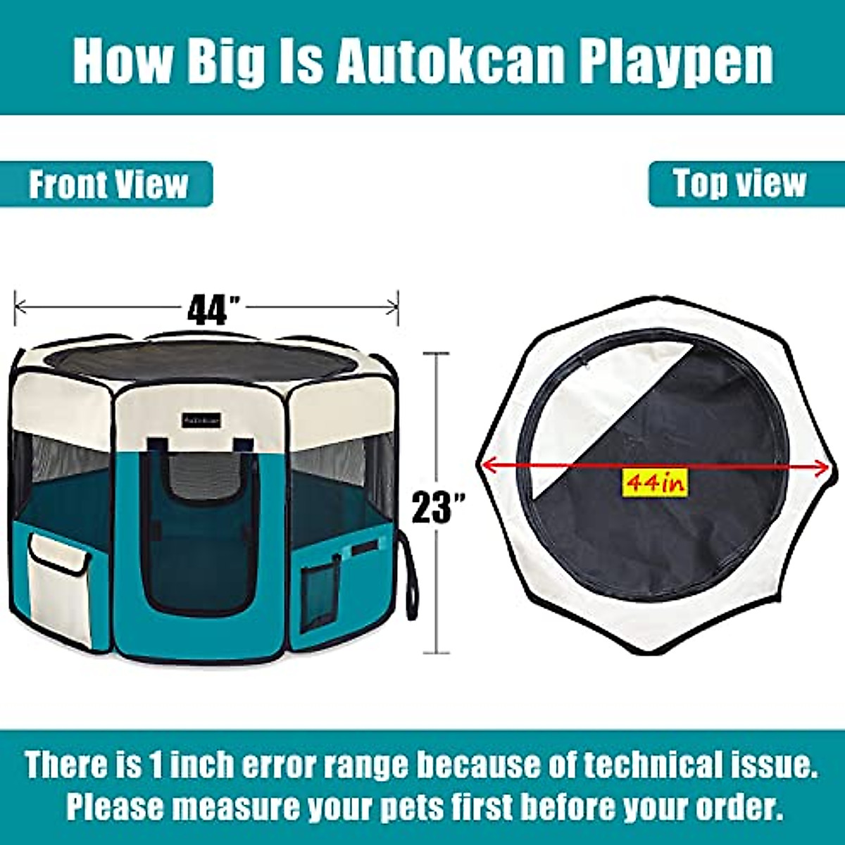 Autokcan Portable Pet Playpen, Dog Playpen Waterproof Foldable Indoor/Outdoor Travel Use Dog Kennel Pet Tent Pet Exercise Pen 4 Sizes for Dog/Cat/Puppy/Rabbit/Hamster