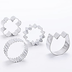 Flowers Cookie Cutter Set -12 Pieces - Plum Blossoms, Clover, Tulip, Cherry Blossoms, Sawtooth Circle, Sunflower Biscuit Fondant Cutters Stainless Steel