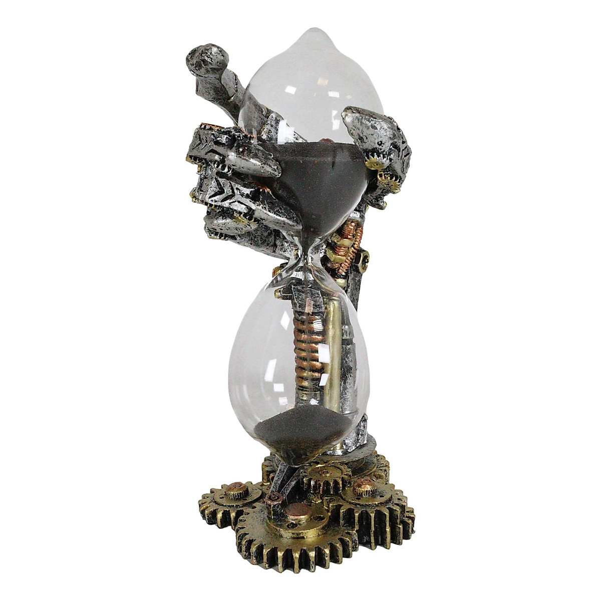 Ebros Gift Chronos Eternity Time Warp Machine Steampunk Robotic Cyborg Hand Gearwork Clockwork Sand Timer with Black Sands Figurine Victorian Industrial Sci Fi Sandtimer Accent Decor