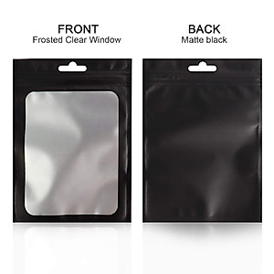 Bezall 100Pcs Mini Resealable Mylar Bags with Window, Smell Proof Zip Lock Food Storage Bags Foil Pouch for Packaging Small Business Candy Sample Jewelry (Black, 3x4.7 Inches)