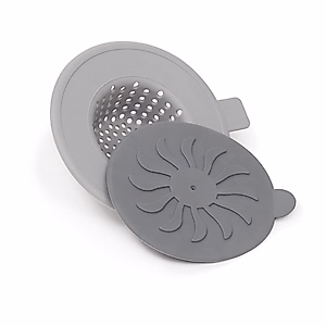 Flexible Grey Silicone Sink Strainer and Stopper for Kitchen Drains by Home Basics | Prevents Clogs and Keeps Sink Clean - Durable and Easy to Clean - Universal Fit