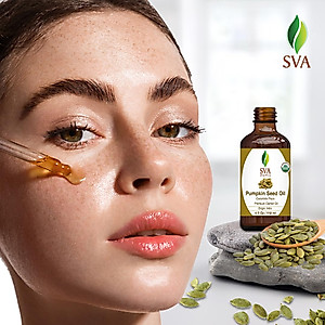 SVA Pumpkin Seed Oil Organic - 4 Fl Oz – 100% Natural Cold Pressed Organic Pumpkin Oil - for Face, Skin Care, Hair Care, Scalp Massage & Body Massage – Carrier Oil with Dropper