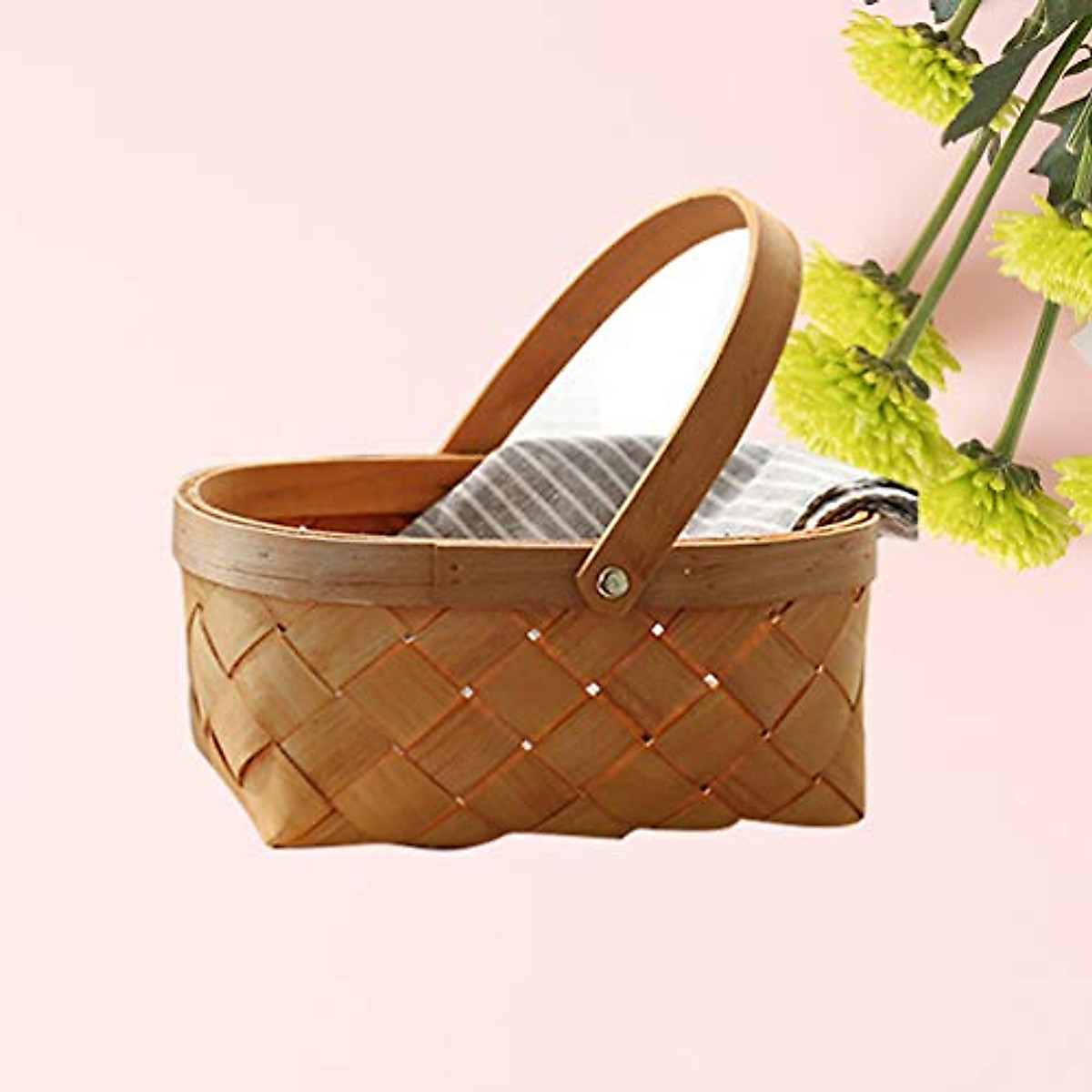 VORCOOL Seagrass Basket, Wooden Woven Storage Basket with Handle for Home 1PC