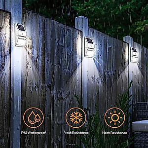 NEWNEN 4 Pack Fence Solar Lights, Stainless Steel Metal Solar Deck Lights Fence Lights, Motion Sensor Solar Outdoor Lights Waterproof for Fence Deck Yard Patio Garage Garden, Cool White