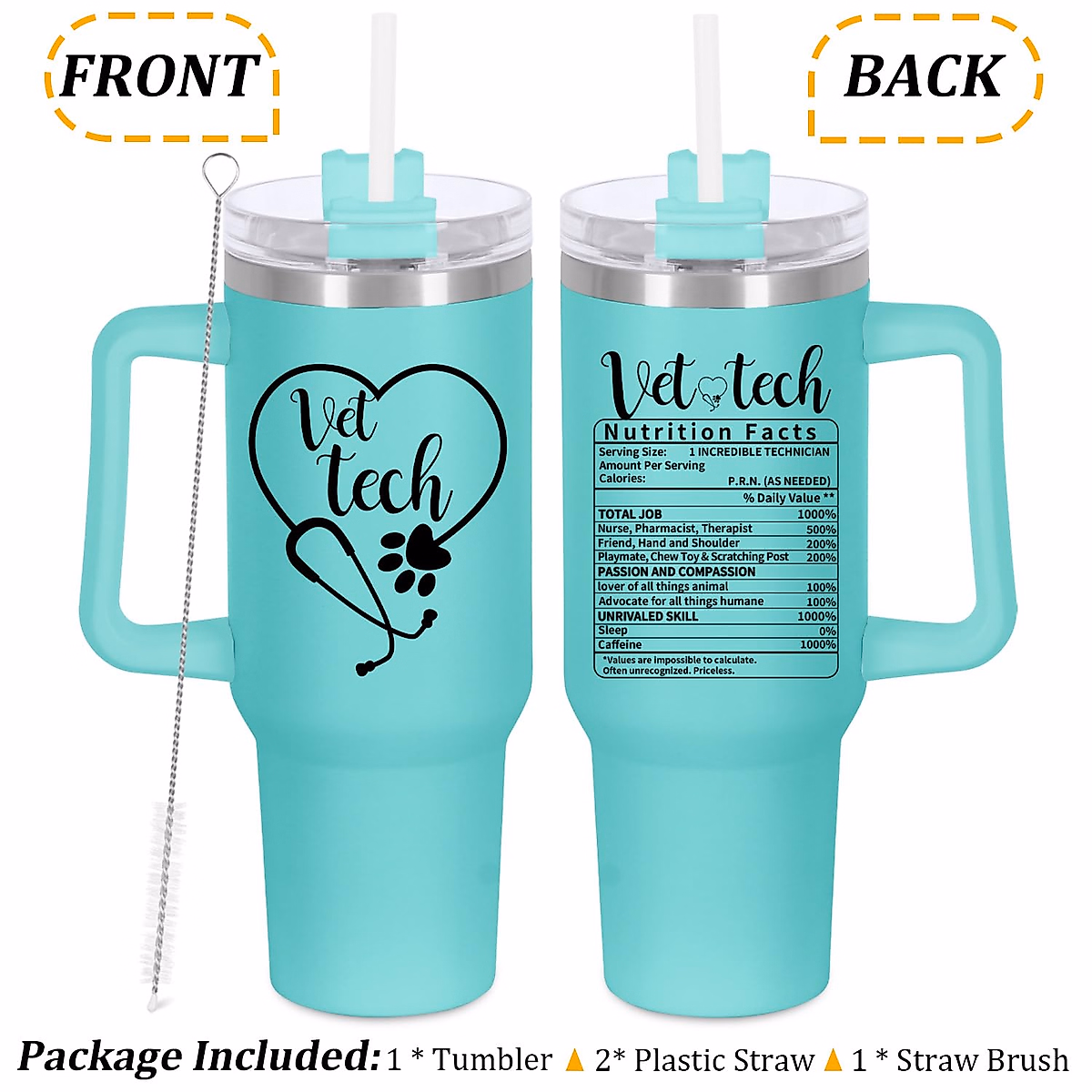 Muwnrol Vet Tech Gift Tumbler, Vet Tech Week Gift for Veterinarian, Veterinary Gift Vet Tech Nurtrition Fact 40 Oz Tumbler with Handle