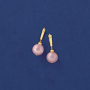 Ross-Simons 11.5-12.5mm Pink Cultured Pearl Drop Earrings in 14kt Yellow Gold
