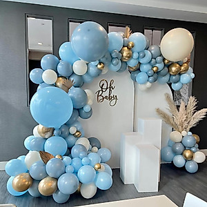138Pcs Dusty Blue Balloons Arch Garland Kit, Dusty Baby Blue Sand White Metallic Gold Balloons for Bridal Shower Gender Reveal Birthday Baby Shower Decorations
