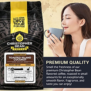 Christopher Bean Coffee - Toasted Island Coconut Flavored Coffee, (Decaf Ground) 100% Arabica, No Sugar, No Fats, Made with Non-GMO Flavorings, 12-Ounce Bag of Decaf Ground coffee