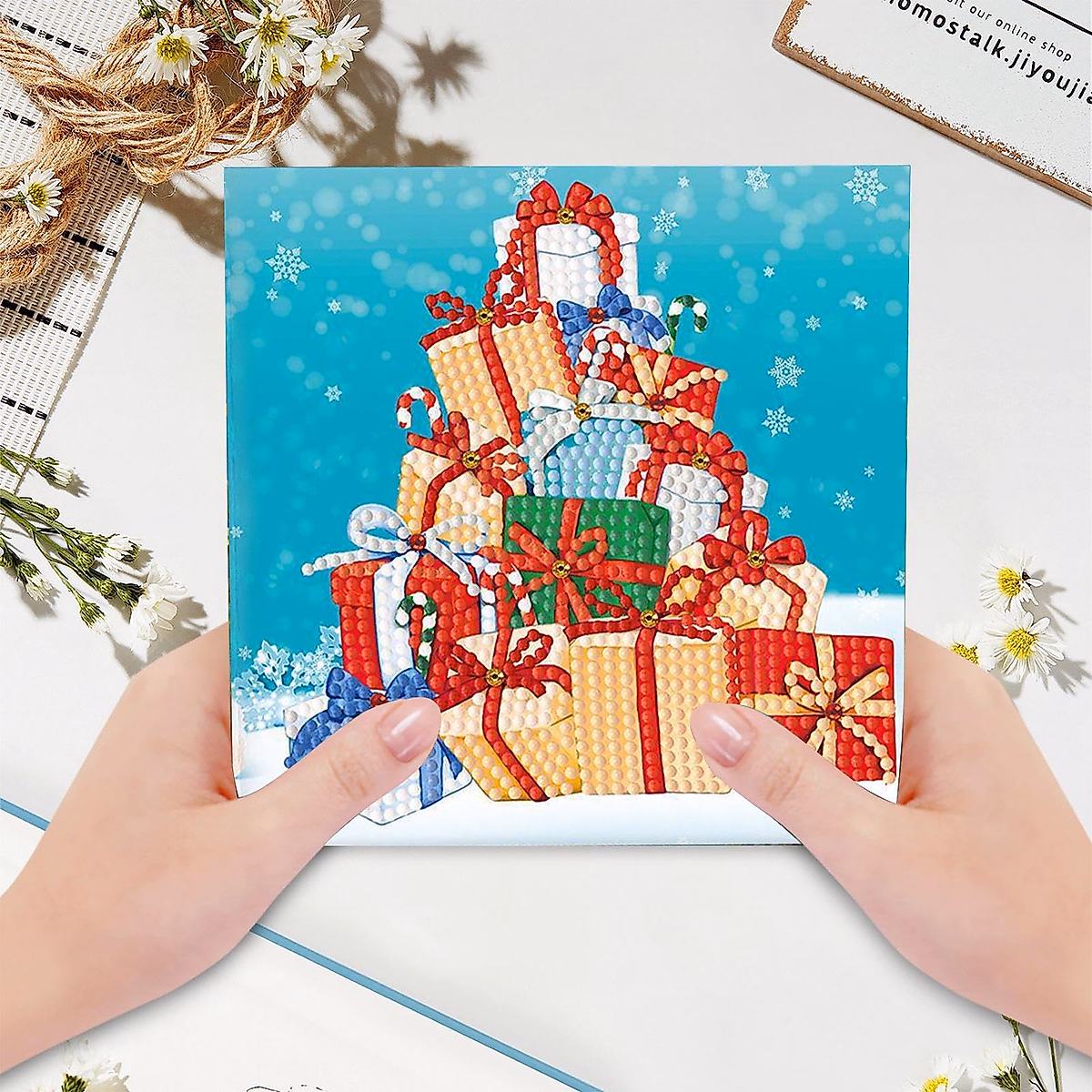 SHAVERUSH Christmas DIY Cards Kit, Rhinestones 5D Gem Art Painting Cards, Diamond Art Greeting Cards, Christmas Santa Claus Cards, Diamonnd Painting Christmas Cards Kits for Adults and Kids