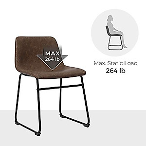 SONGMICS Dining Chairs, Set of 2 Mid-Century Modern Kitchen Chairs with Backrest, Metal Legs, Comfortable Wide Seat, Synthetic Leather Cover, Load Capacity 264 lb, Retro Brown and Black ULDC091K01
