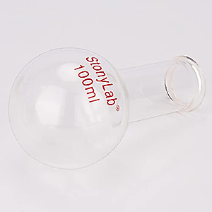 StonyLab Glass 100 ml Long Neck Round Bottom Flask, Borosilicate Glass Heavy Wall Round Bottom Boiling Flask RBF with Long Neck, 100ml