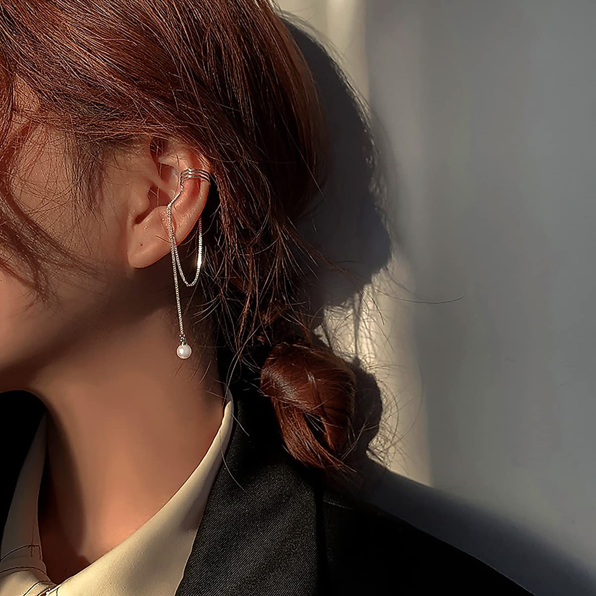 SLUYNZ 925 Sterling Silver No Piercing Cuff Earrings Chain for Women Wrap Earrings Pearl Tassel Clip On Ear (A-Silver1)