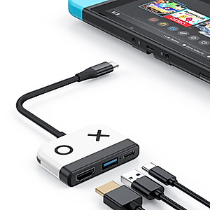 Switch Dock for Nintendo Switch/OLED Switch,RREAKA Portable TV Dock with 4K HDMI USB 3.0 Port and 100W Charging,Travel Dock Replacement for Switch (White, A)