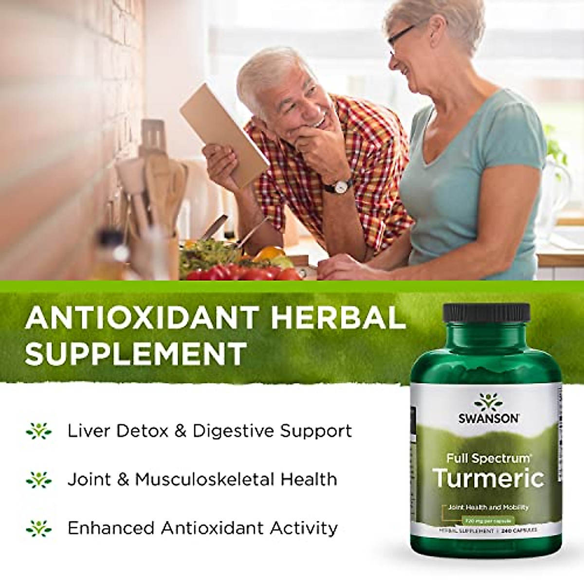 Swanson Turmeric Antioxidant, Joint Health, Cardiovascular, Liver Detox, Mood and Memory Support Supplement Curcuma Longa (Rhizome) 720 mg, 240 Capsules, 120 Servings, 1.44 Grams per Serving