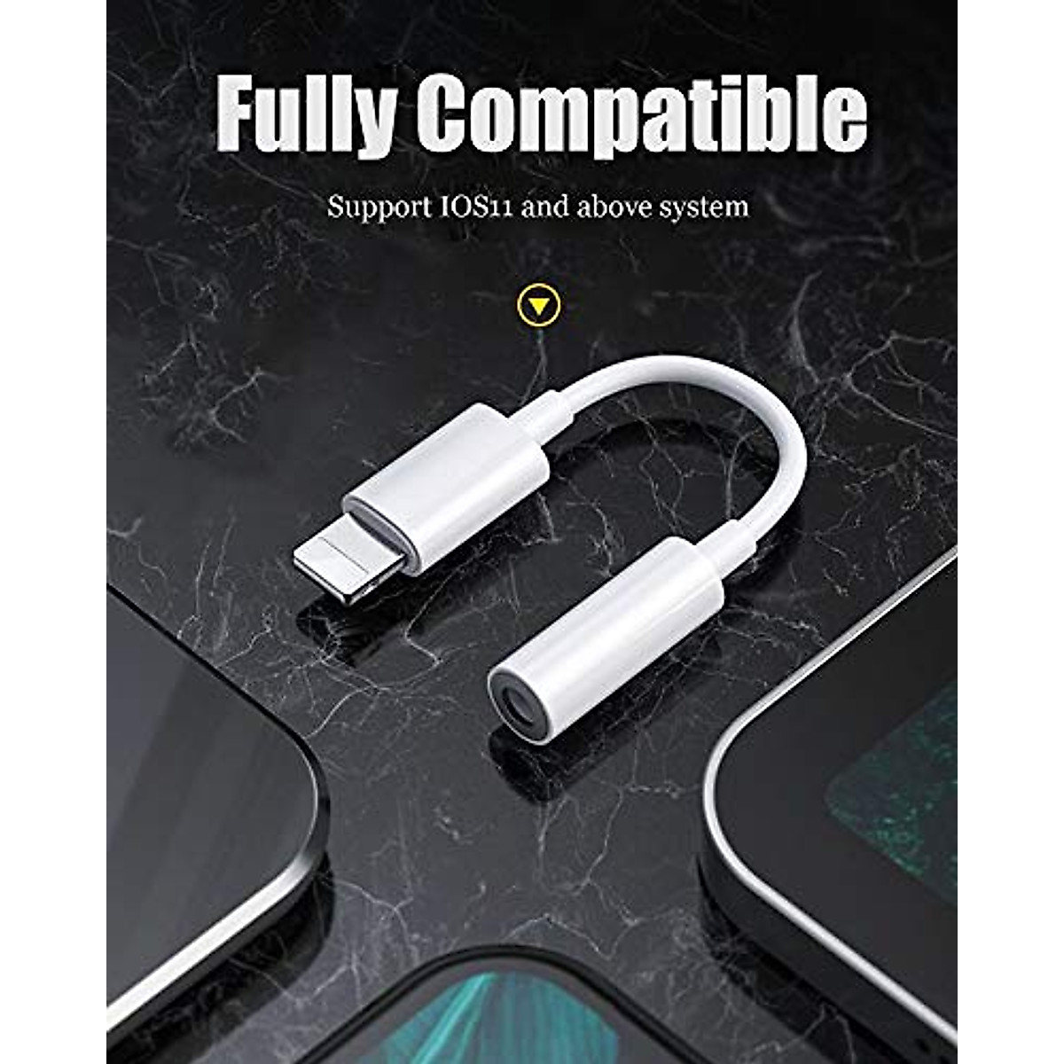 [2 Pack] iPhone Adapter，Apple MFi Certified iPhone to 3.5mm Aux Audio Accessories Headset Splitter Adaptor Compatible for Music Compatible with iPhone 14/13 Pro Max X/XS/Max/7 8 Support All iOS System
