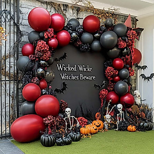 Black Red Balloons Black Burgundy Balloon Garland Metallic Black Balloon Arch Kit Thick Double Stuffed Balloons for Gothic Vampire Till Death Do Us Rip To Twenties Halloween Birthday Party Decorations