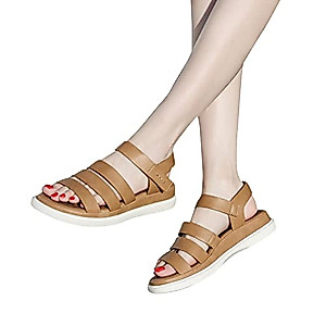 Summer Latest Cushion Thick Sole Beach Sandals for Women PU Sports Casual Outdoors Women's Leopard Sandals (Khaki, 8.5)