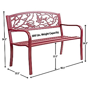 Sun-Ray 213049 Perched Birds Metal Park Patio Bench, Red