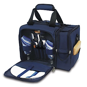 PICNIC TIME Malibu Cooler Picnic Basket, Insulated Cooler Tote with Picnic Set, (Navy Blue with Black Accents)