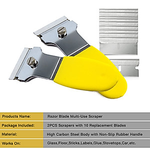 Multi-Purpose Scraper Cleaning Tool 2 Pack Spealloy Razor Blade Scraper Set with 10 Extra Blades Razor Blades Scraper for Stovetop, Wall, Oven, Paint, Caulk, Labels, Adhesive, Sticker, Tile Window