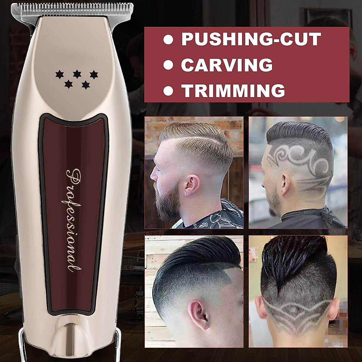 FILFEEL T-Blade Trimmer, Cordless Precision Trimmer for Lining & Close Trimming, Professional Hair Cutting Kit for Barbers and Stylists (Silver)