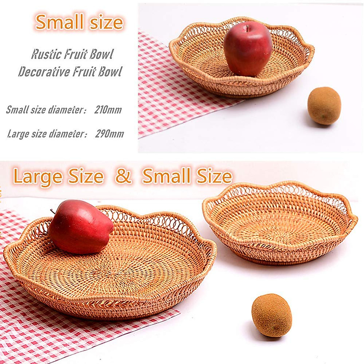 amololo Hademade Flower Shape Fruit Basket Food Caddy Snack Storage Tray Dinning Room Bowl (2-Size S+L)