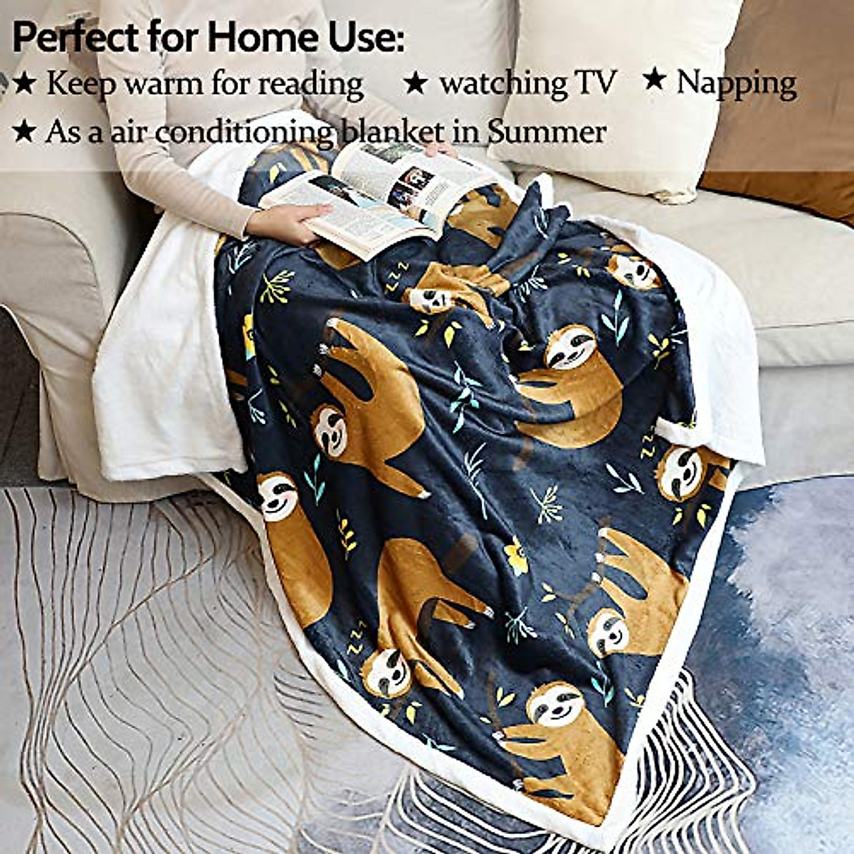 Zevrez Sloth Blanket Cute Sloth Gifts for Adults Kids Sloths Lovers Gifts Soft Lightweight Flannel Fleece Throw Blanket with Sloths (Sloth 3, 48"x60")