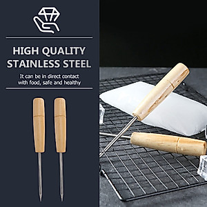 Hemoton 2pcs Stainless Steel Wooden Handle Picks for Kitchen Bars Bartender Picnics Camping Tea Accessories Ice Cube Breaking Prying Cake Brick Tea Cone