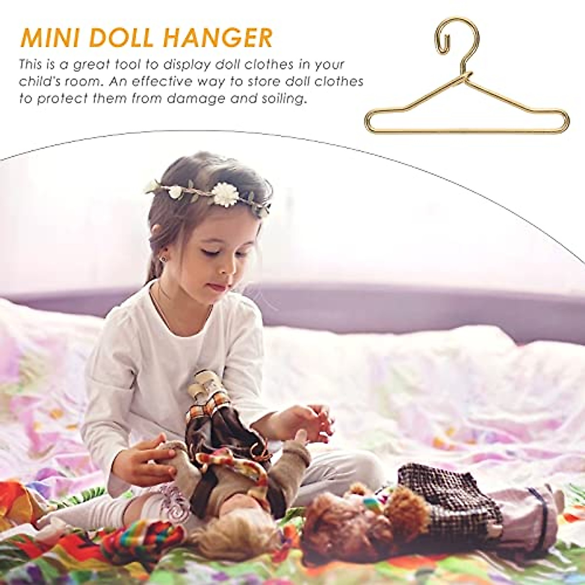 Healifty 50pcs Mini Doll Clothes Hangers Gold Dollhouse Clothes Doll Gown Dress Outfit Holder Metal Miniature Clothes Stand 40mm