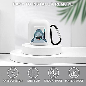 Cute White Shark with Diving Silicone AirPods Case Protective Cover Compatible with AirPods 2 & 1 with Keychain