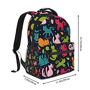 Nerxy Kitty Cat Backpack for School - Happy Cats with Fish School Backpack Colorful Kitten Pet School Bag Laptop Book Bag Fits 14 Inch Laptop Rucksack Daypack