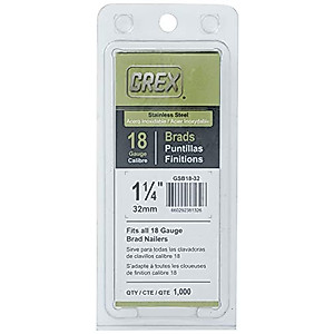 Grex GSB18-32 1-1/4 In. 18 Ga. Brad Nails, Stainless Steel 304, 1M