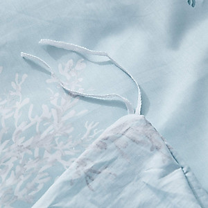 Brandream Coastal Beach Bedding Set Queen Size 100% Cotton Duvet Cover Set Tropical Coral Seashells Bedroom Set 3-Piece (No Comforter)