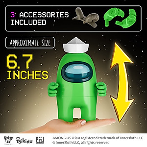 P.M.I. Among Us Action Figure | One of Four 6.7-Inch-Tall Collectibles | Among Us Toys and Playable Mini Toys | Green Crewmate in The White Folded Paper Hat with Hidden Hat and Hands | Kids’ Toys