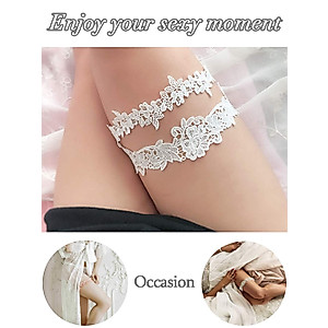Kaei&Shi Wedding Garter,2 Pieces Lace Floral Bridal Garter For Bride White One Size