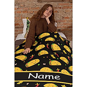 Atthadassi Custom Cute Taco Tuesday Party Blanket with Name, Flannel Throw for Personalized Customized with Text for Girl Boy Kids Adult 50"x60"