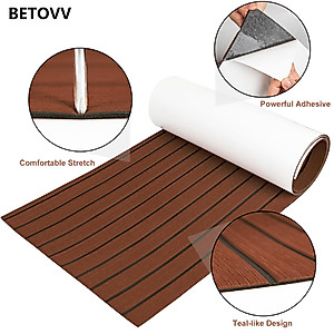 BETOVV 96''x26'' /36''Boat Carpet Self-Adhesive EVA Foam Boat Flooring 96''x26 36 48''Faux Teak Marine Boat Decking Sheet Non-Slip Mat for Motor Boats Non-Slip Self-Adhesive Flooring