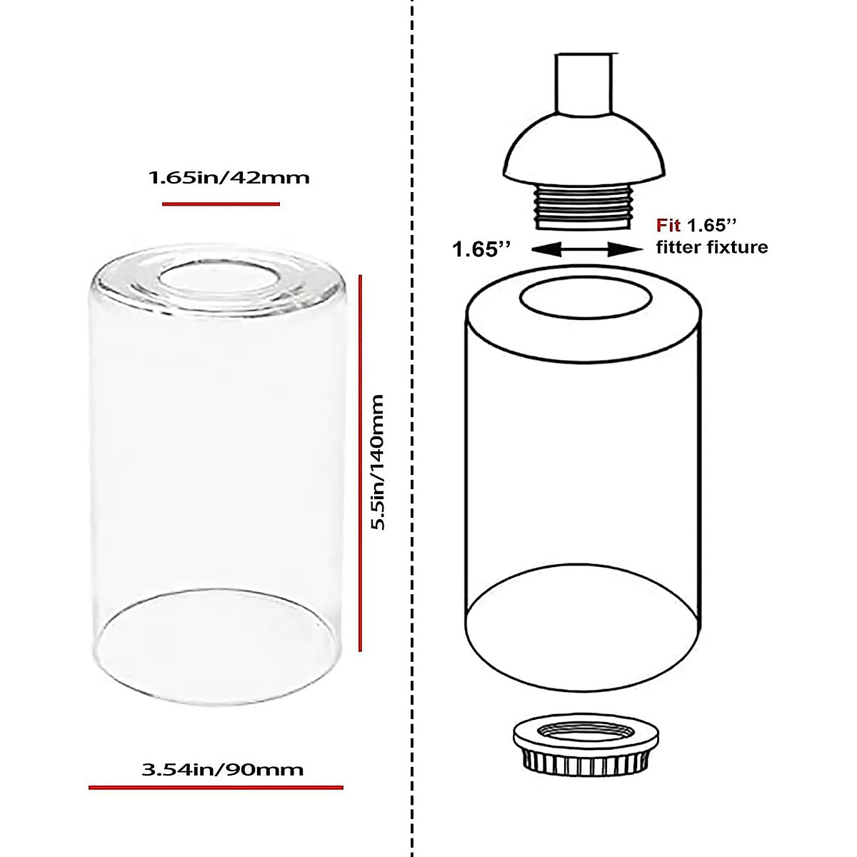 Eietonte Clear Glass Lamp Shade 5.5inch High,3.5inch Diameter,1.65inch Fitter Cylinder Glass Shade Replacement for Chandelier,High Transmittance Lampshade Cover for Floor Lamp Pendant Light 6 Pack