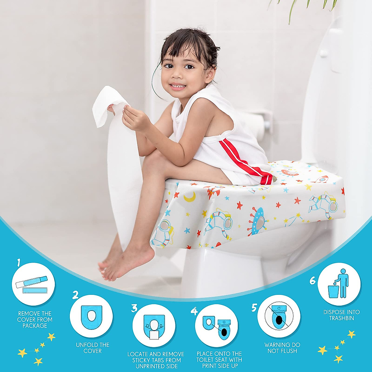 20 Pcs Disposable Toilet Seat Covers Waterproof Extra Large Seat Covers for Kids, Individually Wrapped Portable Toilet Seat Cover for Travel, Toddlers Potty Training in Public Restrooms