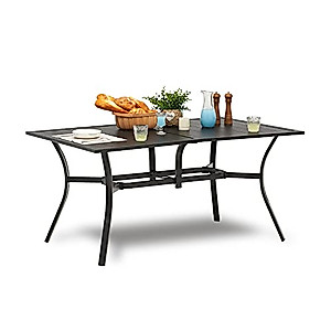 VICLLAX Outdoor Patio Dining Table for 6, 59"x 38" Metal Slatted Tabletop with Umbrella Hole for Patio Lawn Deck