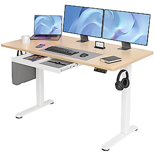 Claiks Standing Desk with Drawers, Stand Up Electric Standing Desk Adjustable Height, Sit Stand Desk Computer Workstation, 55 Inch, Natural