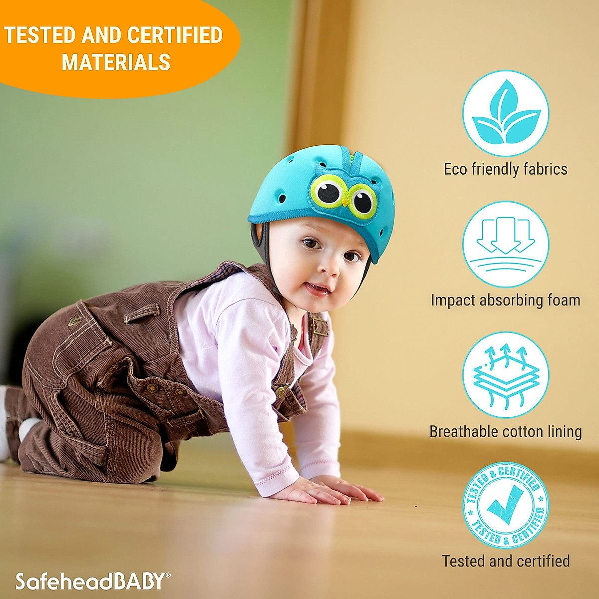 SafeheadBABY Award-Winning Infant Safety Helmet Baby Helmet for Crawling Walking Ultra-Lightweight Baby Head Protector Expandable and Breathable Toddler Head Protection Helmets - Dalmatian Blue
