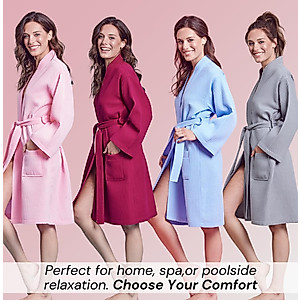 Soft Touch Linen Kimono Waffle Robe – Women’s Bath SPA Robe – Lightweight Cotton &Polyester Blend (Large, Grey)