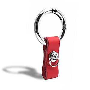 INFIPAR Circle Carabiner Keychain Clip Quick-Release Spring Ring & Anti-lost Ring Attach Leather Key Chain, No Screwdriver Required, 1 Pack, Red - Newest Version