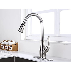 Luxice Faucet Pull Down Kitchen Faucet with Pull Out Sprayer, Kitchen Sink Faucet with Deck Plate, Faucets for Kitchen Sinks, Single-Handle, Pull Down Spray Head, Stainless Steel Brushed Nickel